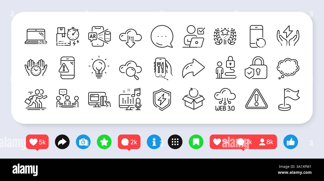 Web3, Lock and Return package line icons pack. For web app. Social media icons. Vector Stock ...