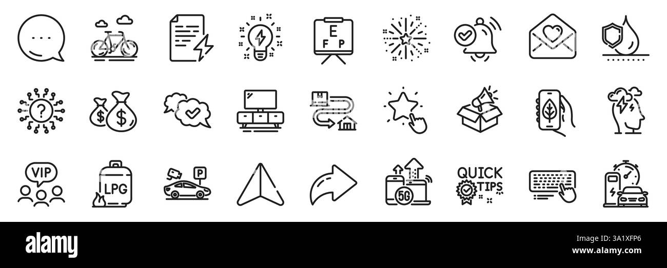 Ranking star, Stress and Waterproof line icons pack. Share, Message ...