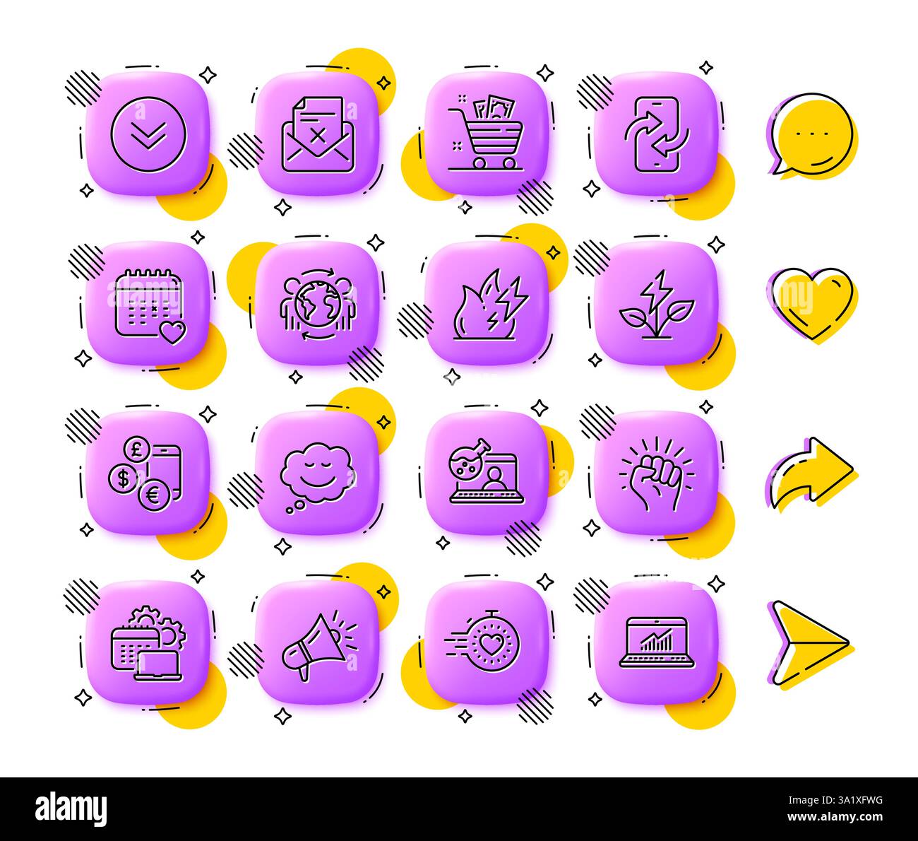 Healthcare calendar, Fire energy and Software line icons. App 3d ...