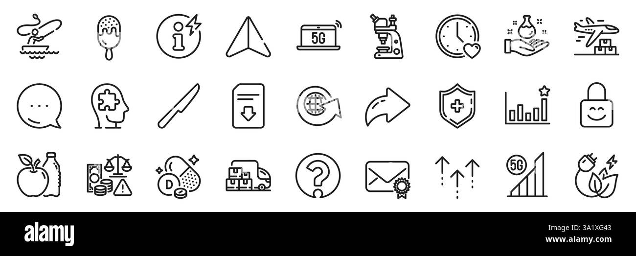 Power info, Fraud and Question mark line icons pack. Share, Message ...