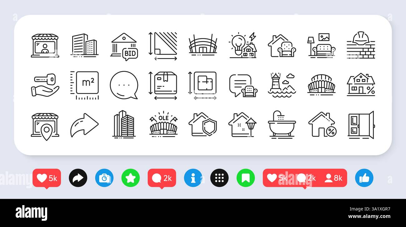 Lounge place, Mortgage and Market seller line icons pack. For web app ...