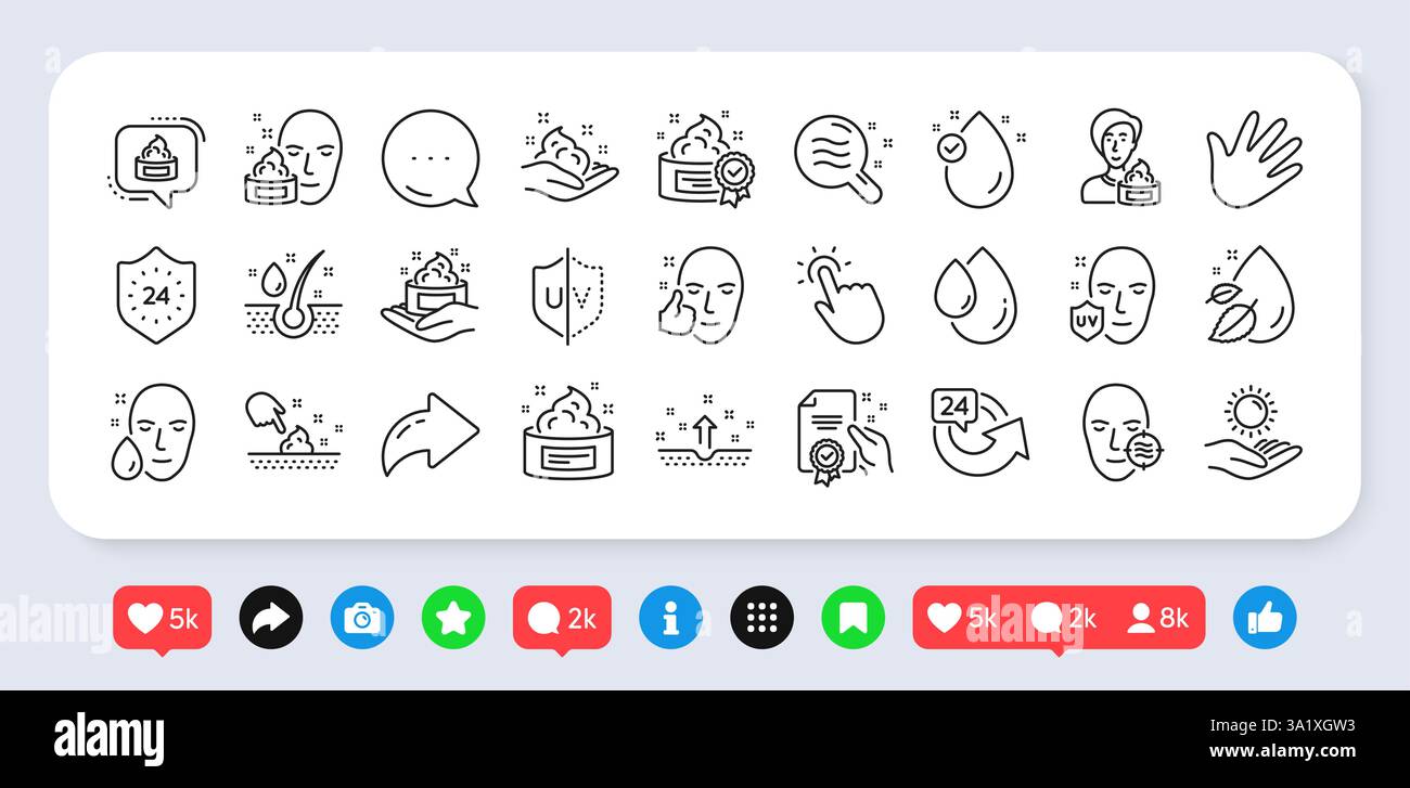 Skin care line icons. Set of Cream, Serum drop and Face gel or lotion ...