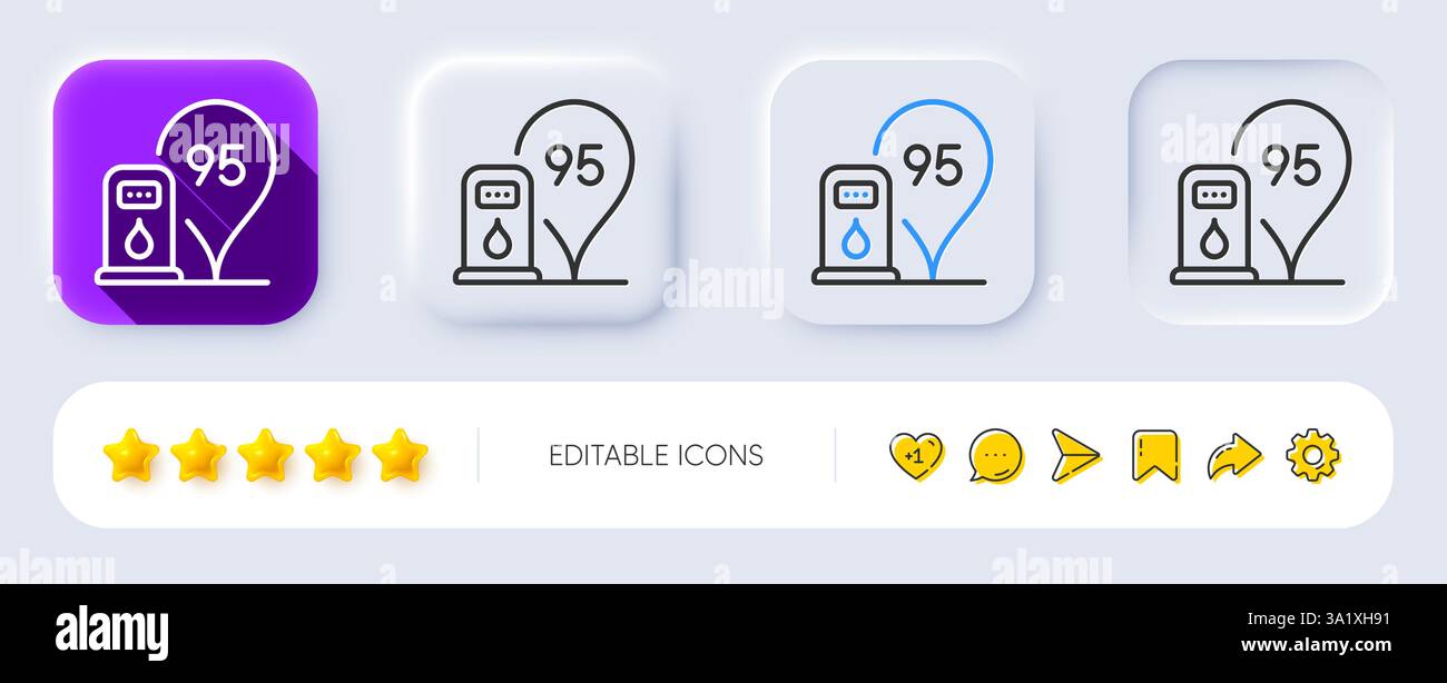 Petrol station line icon. Neumorphic, Flat shadow, 3d buttons. Filling ...