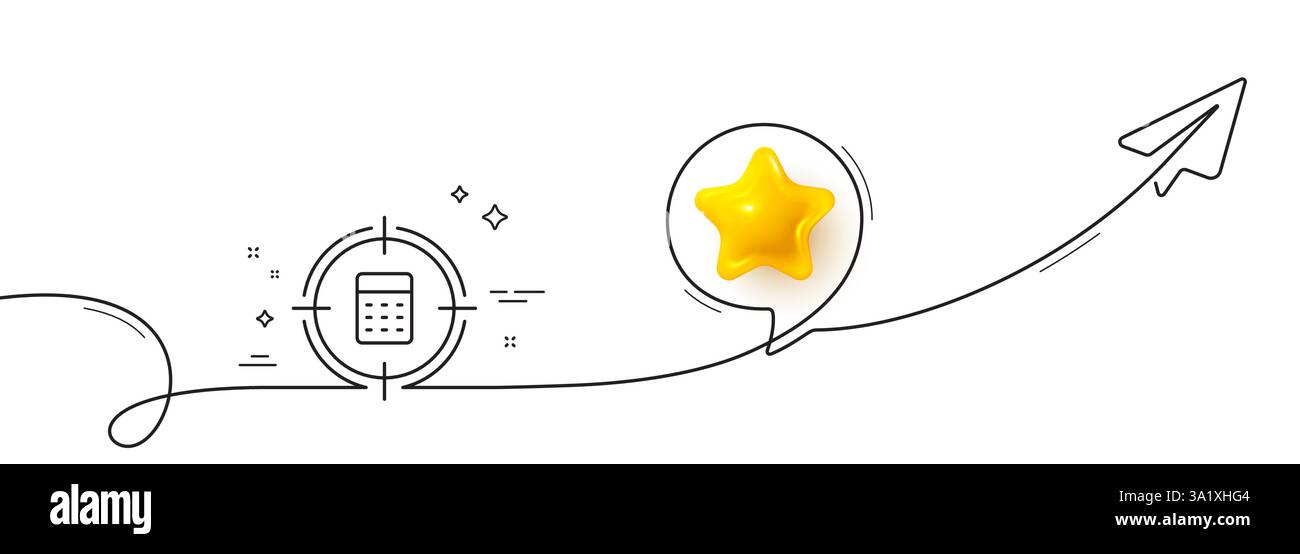 Calculator in target line icon. Continuous line with share plane. Accounting or Audit sign ...