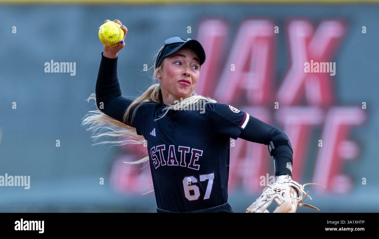 Mississippi State infielder Kylee Edwards (67) during an NCAA softball ...