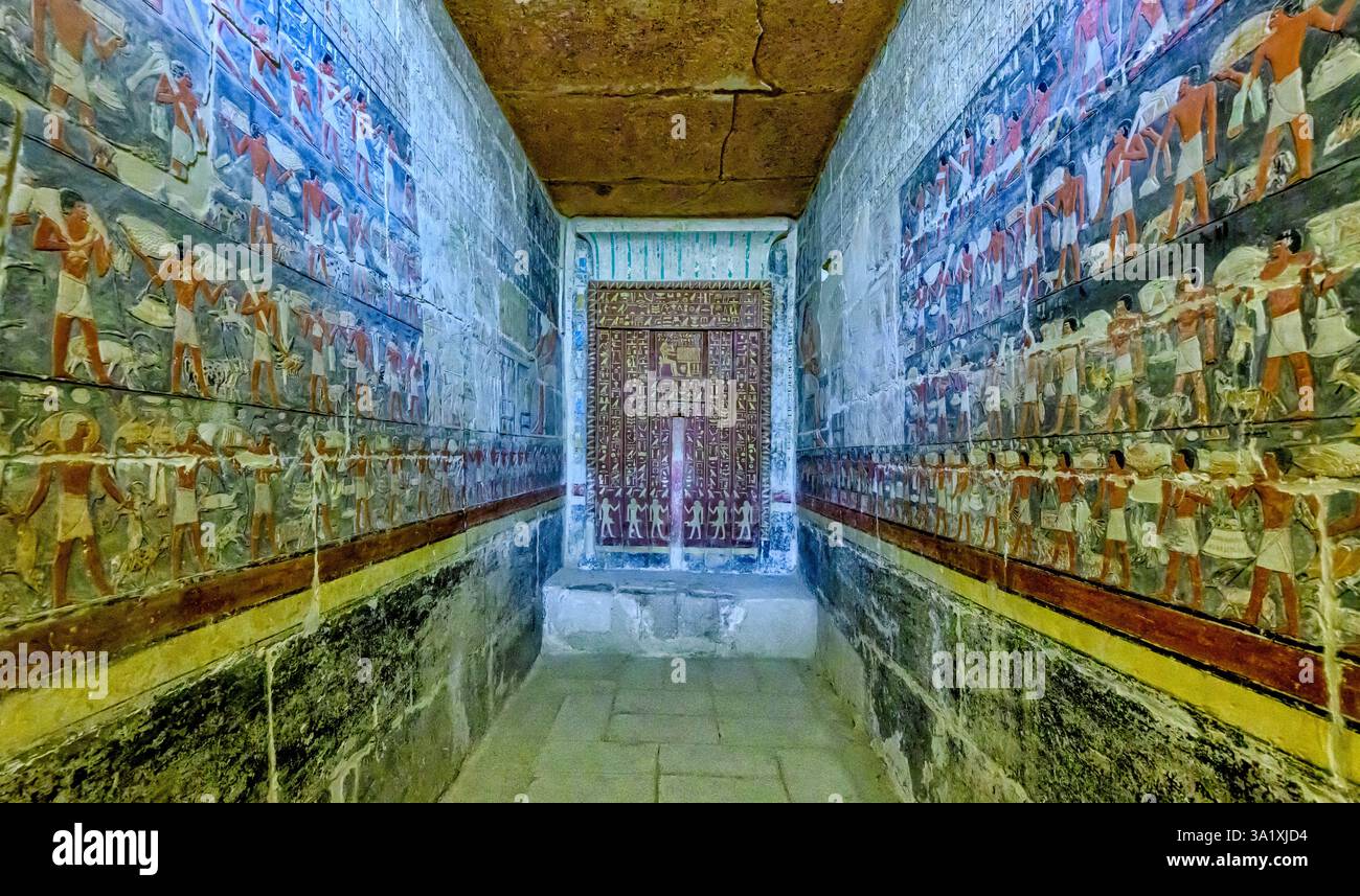 The false door in Mehu's tomb features a stela in a niche depicting the ...