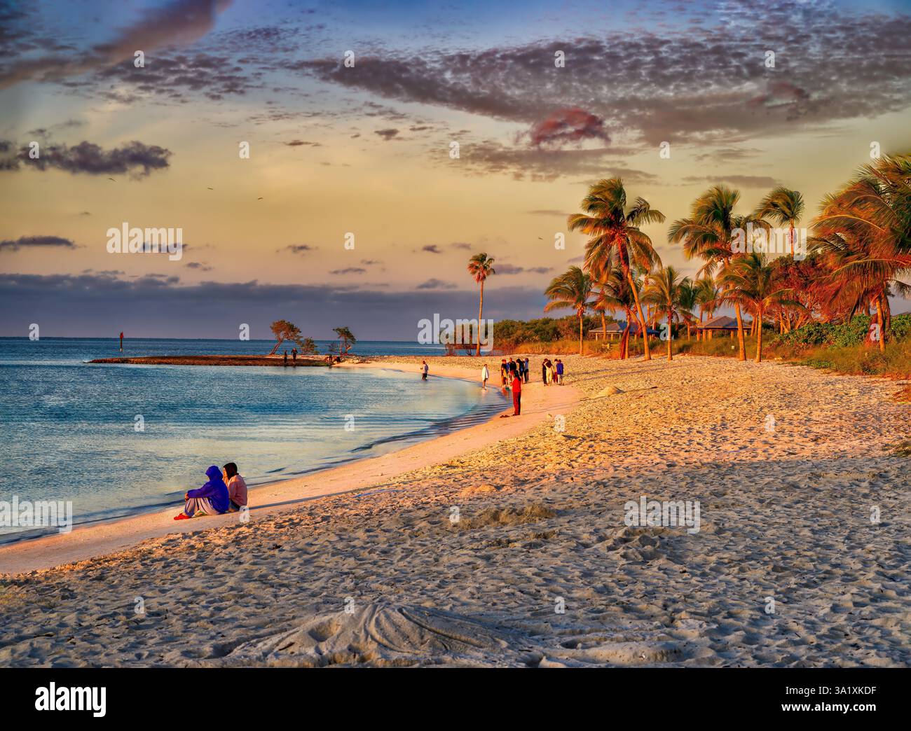 Golden light on sandy Sombrero Beach at sunrise in Marathon Key, lower ...