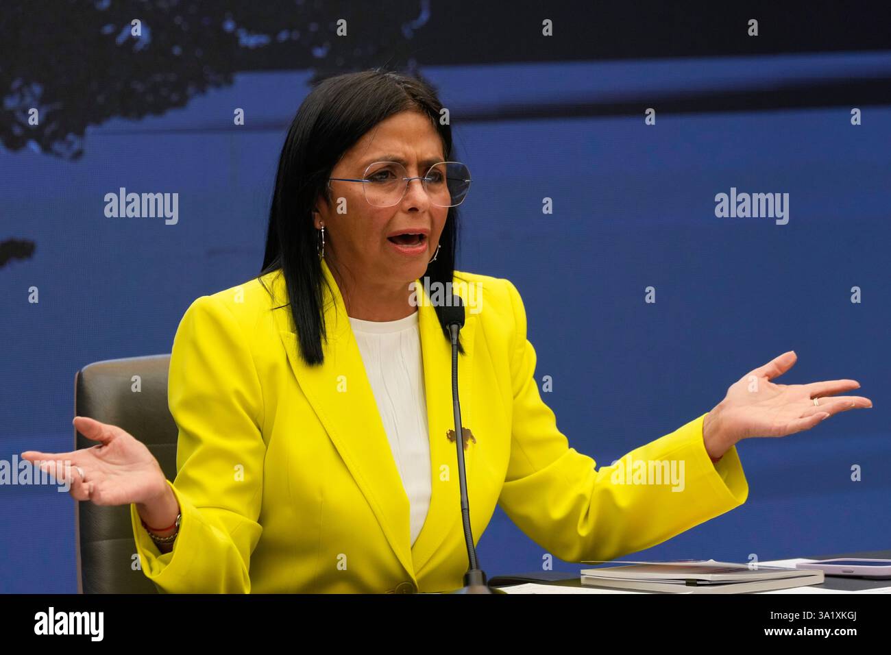 Venezuelan Vice President and Oil Minister Delcy Rodriguez gives a ...