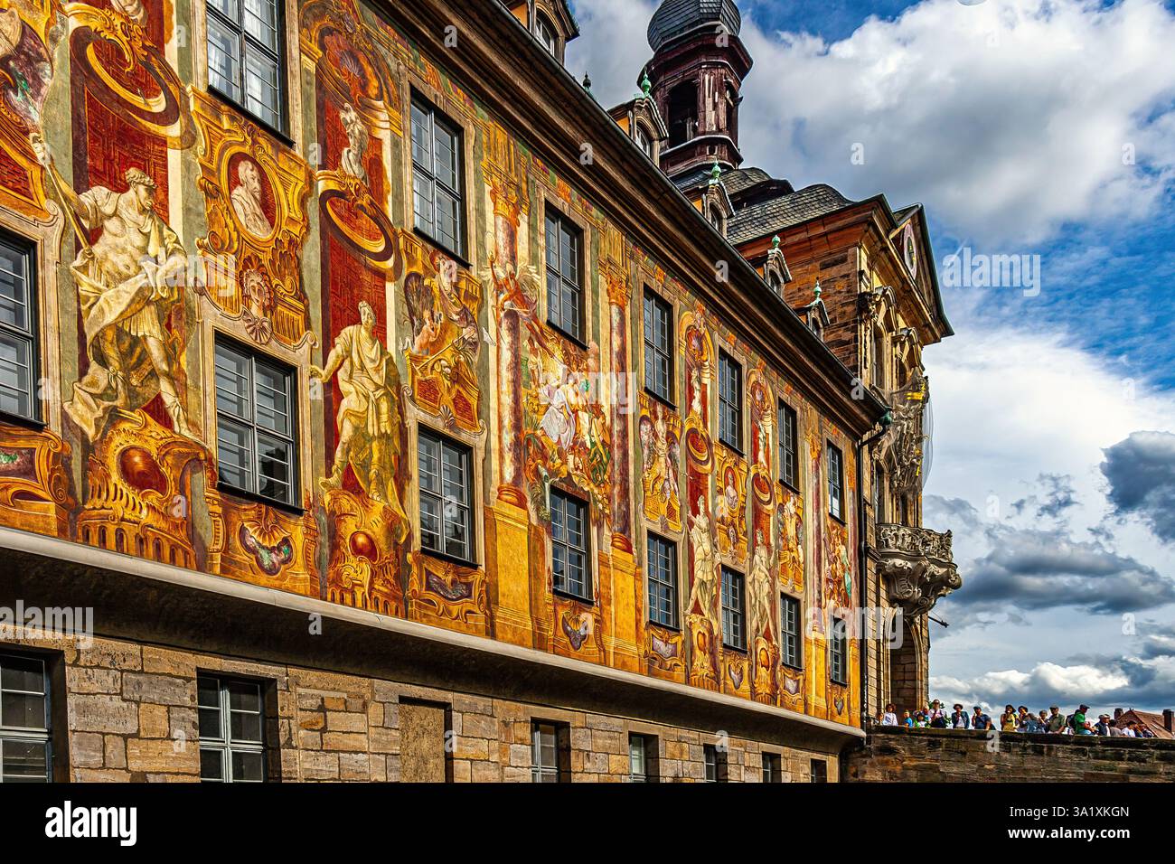 The frescoed baroque facade of the Old Town Hall, in German Altes ...