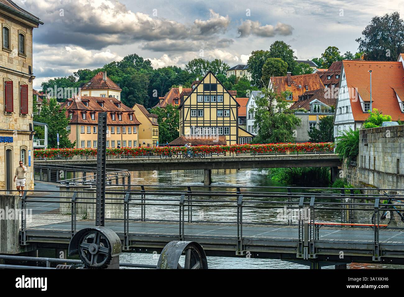 Geyerswörthsteg Bridge spanning the Regnitz River, featuring Bamberg's ...