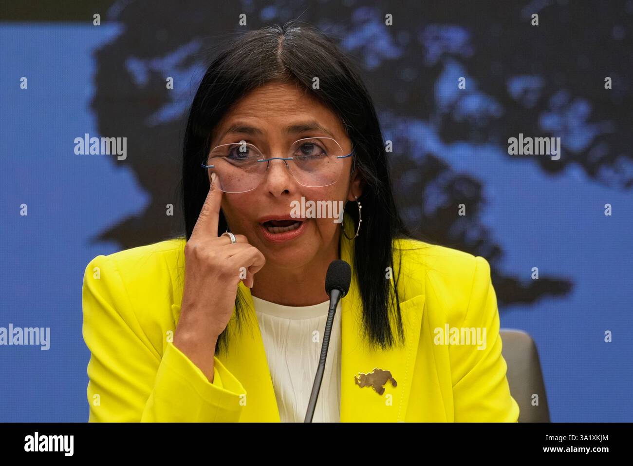 Venezuelan Vice President and Oil Minister Delcy Rodriguez gives a ...