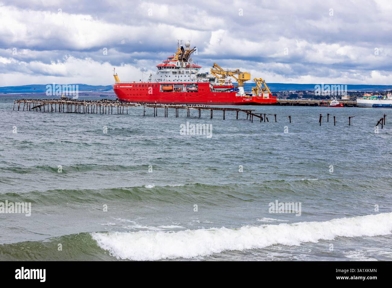 Ships on a shore of Straight of Magellan in Chile, Magallanes and ...