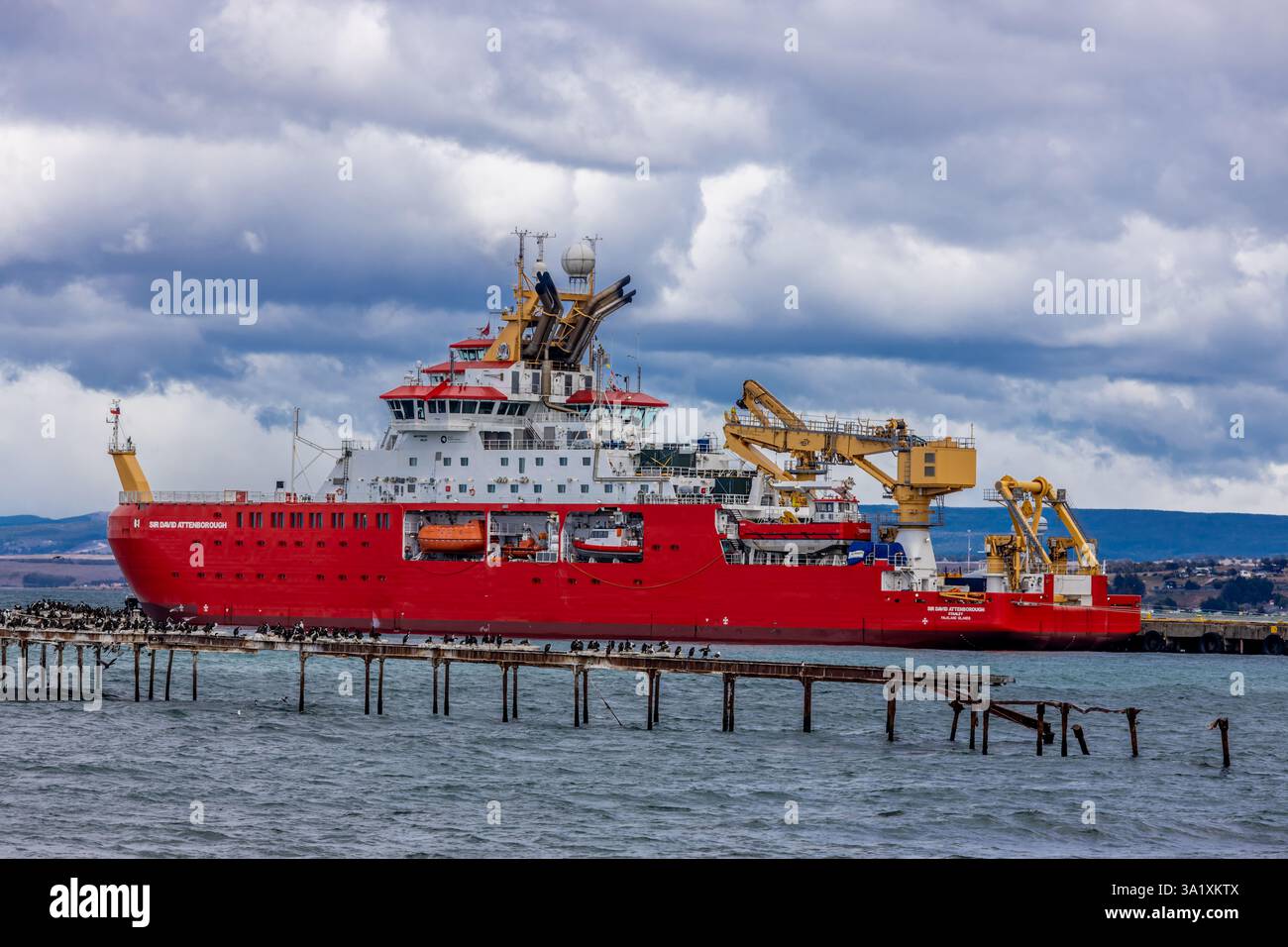 Ships on a shore of Straight of Magellan in Chile, Magallanes and ...