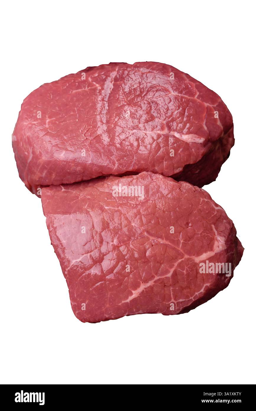 Raw beef tenderloin ribeye steak with salt and spices on a white ...