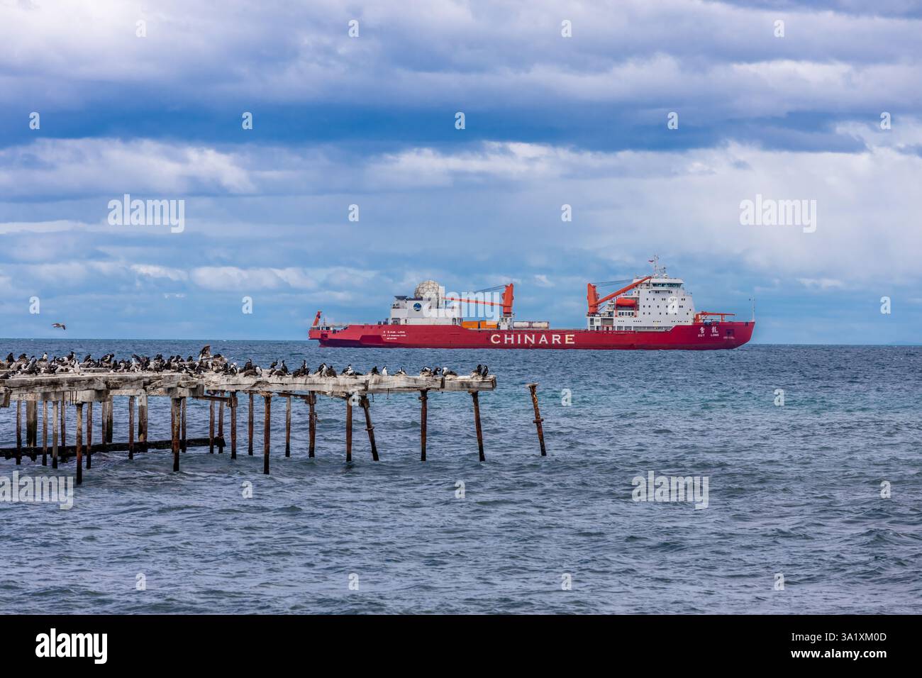 Ships on a shore of Straight of Magellan in Chile, Magallanes and ...