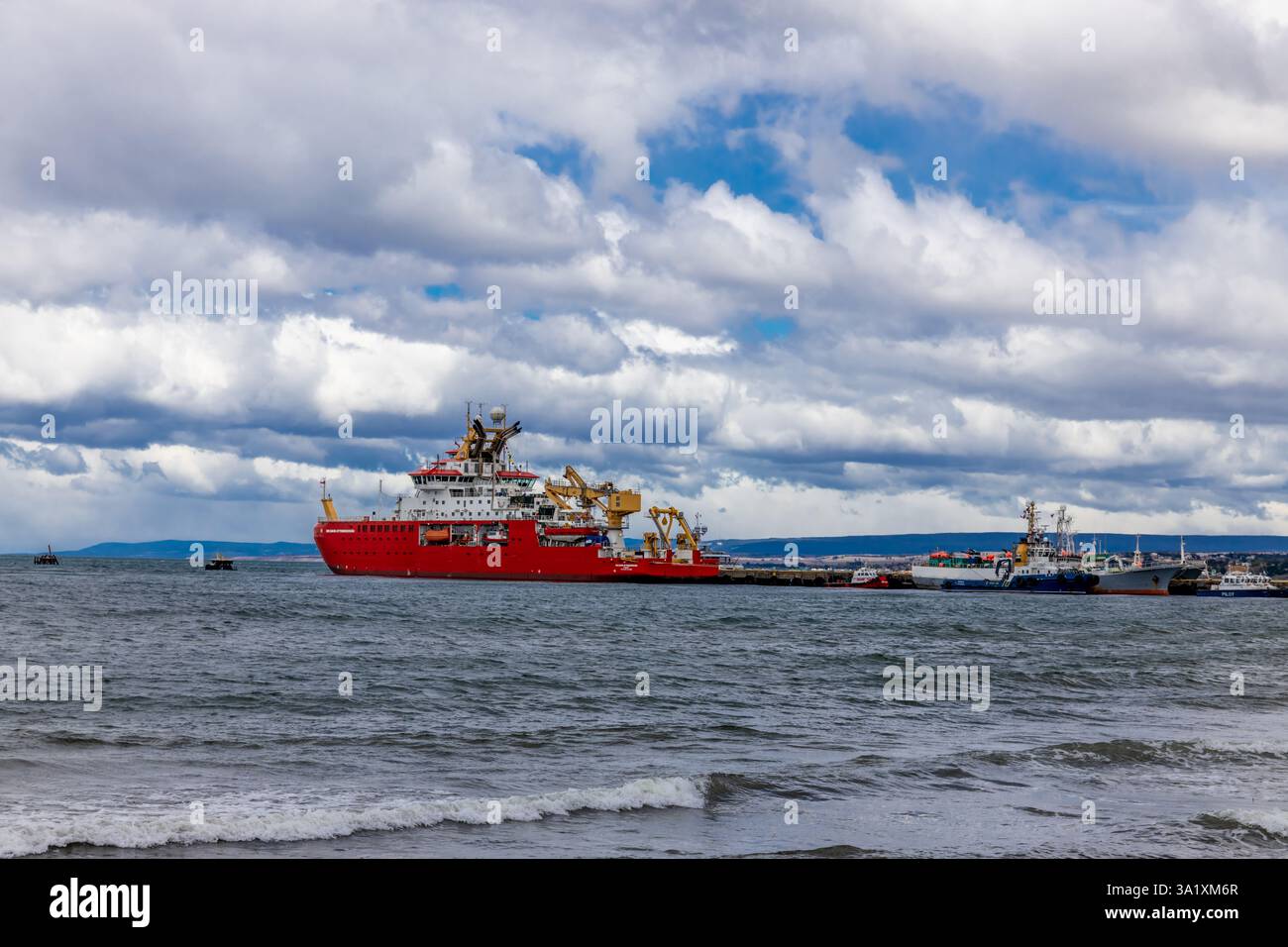 Ships on a shore of Straight of Magellan in Chile, Magallanes and ...