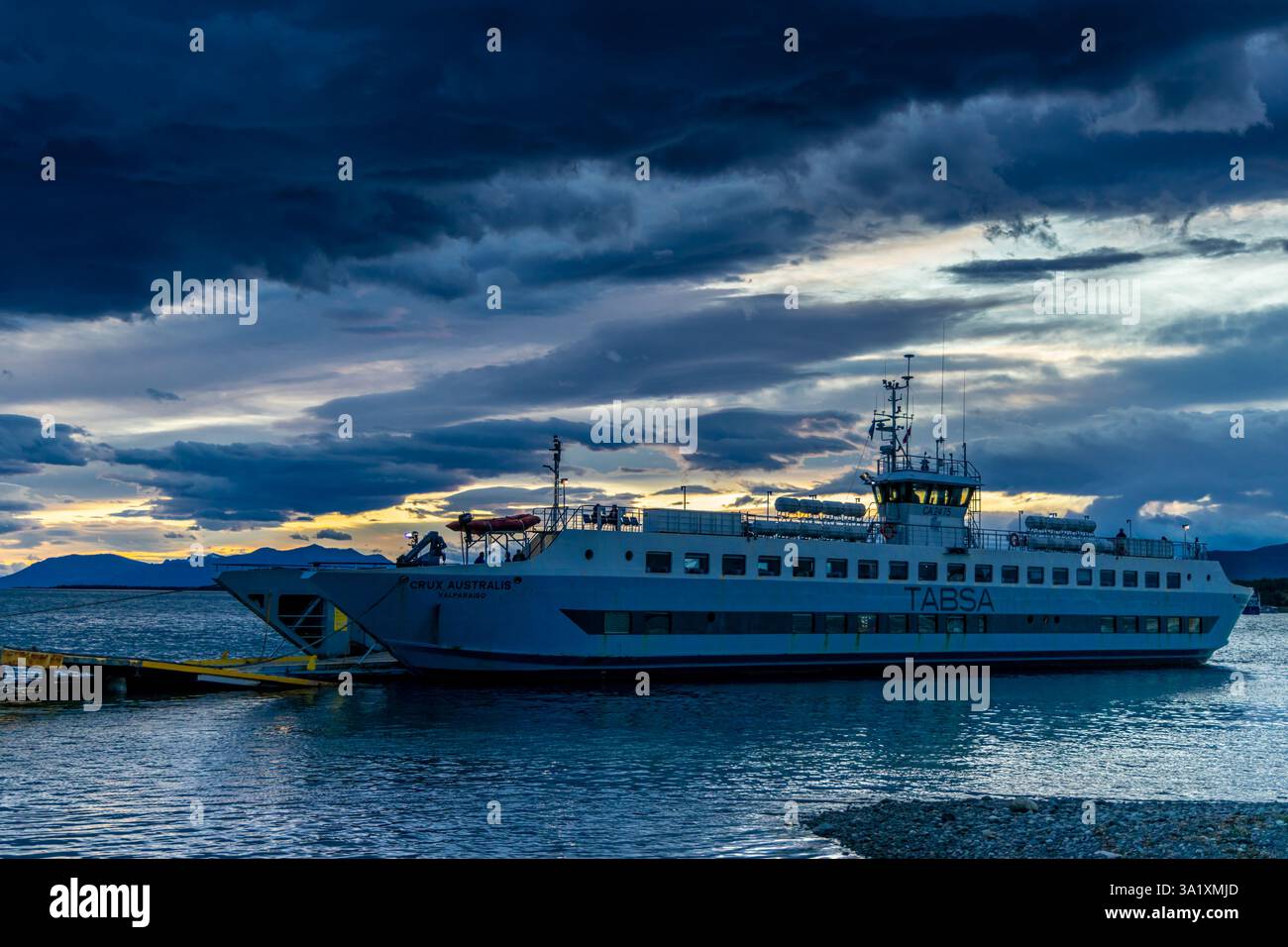 Ships on a shore of Straight of Magellan in Chile, Magallanes and ...