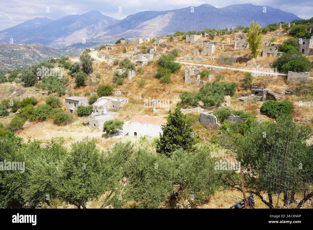 High view of the village of Raftis, abandoned since the 1960s, built by ...