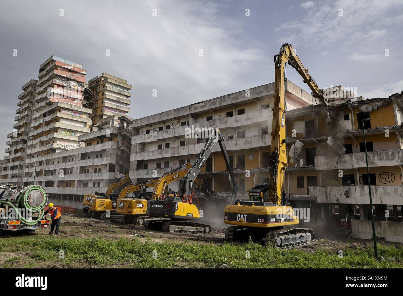 Naples, Italy. 10th Mar, 2025. A moment of the demolition of the ...