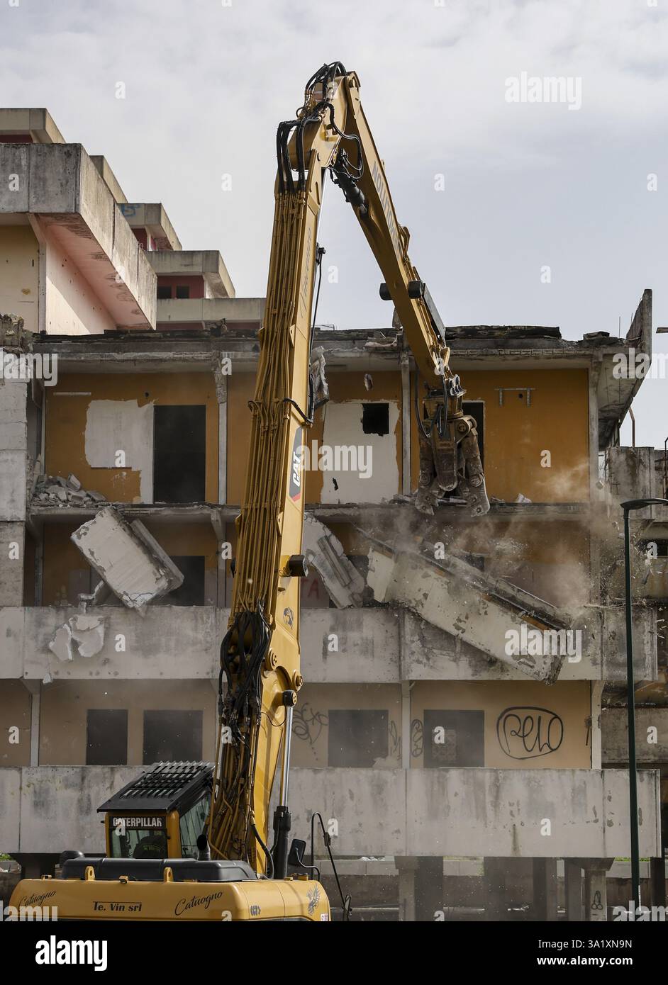 Naples, Italy. 10th Mar, 2025. A moment of the demolition of the ...