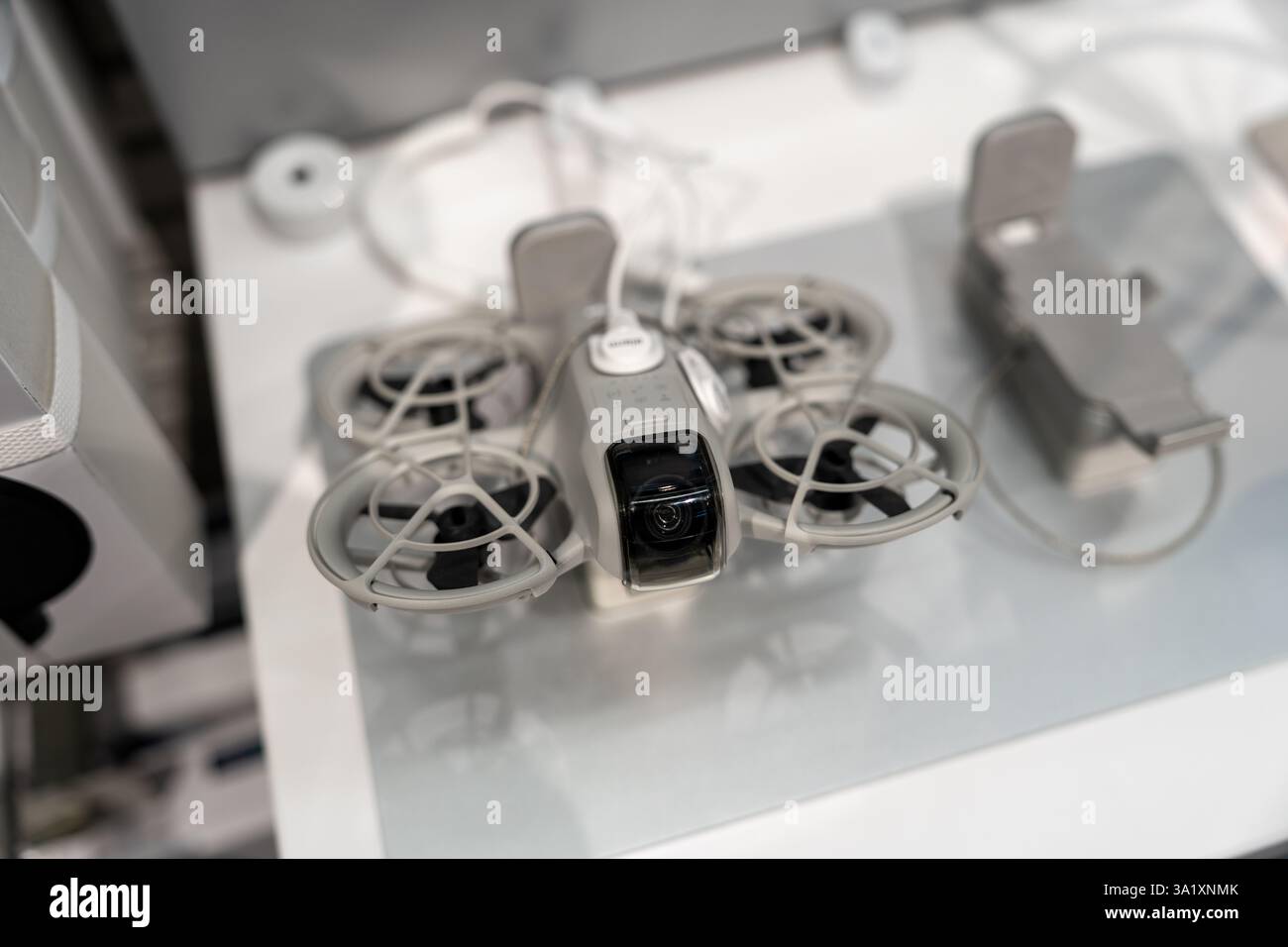 Innovative drone model with advanced features displayed at technology ...