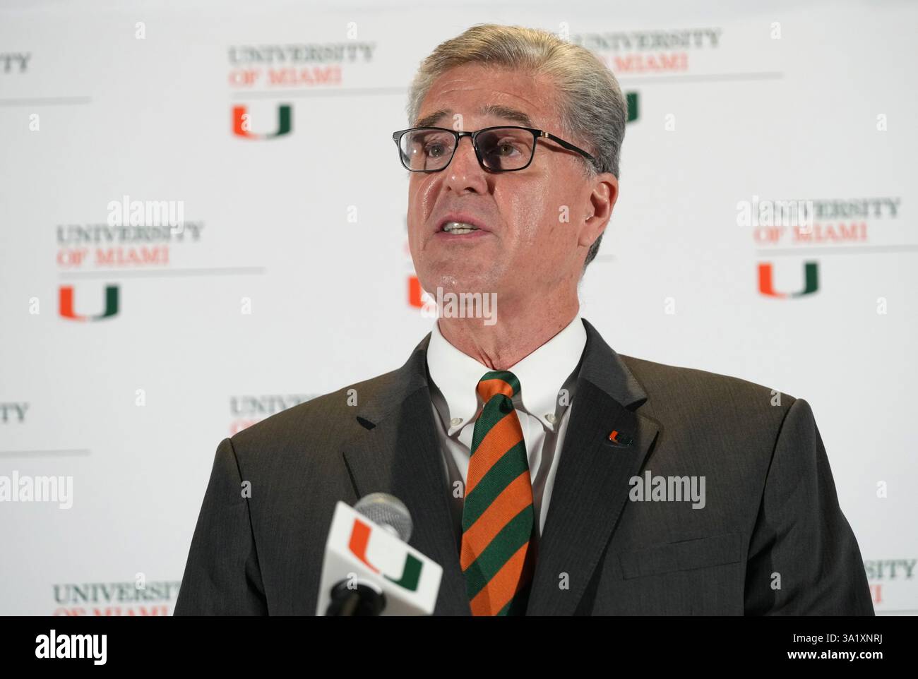 Miami Vice President and Director of Athletics Dan Radakovich speaks as ...