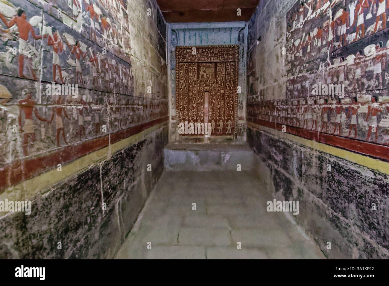 The tomb of Mehu is filled with murals on the walls, showing him ...