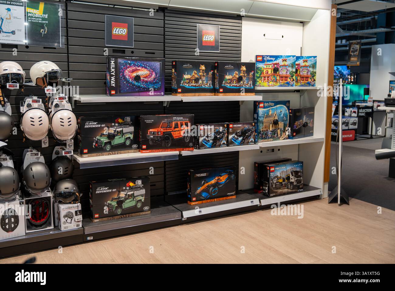 Colorful collection of building sets displayed in a modern retail ...