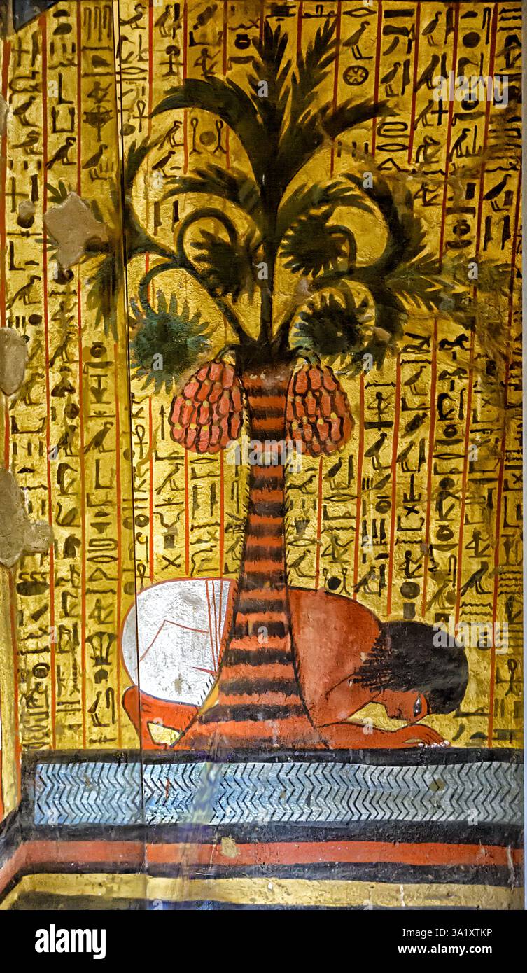 The left front wall of the burial chamber shows Pashedu kneeling and ...