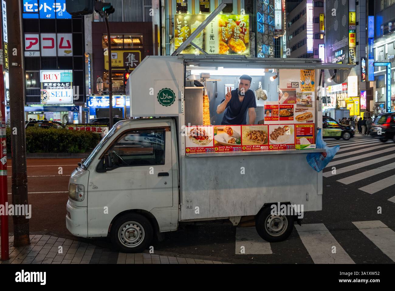 Japan Tokyo. April 11, 2024. Street food, kei truck, mobile food stand ...