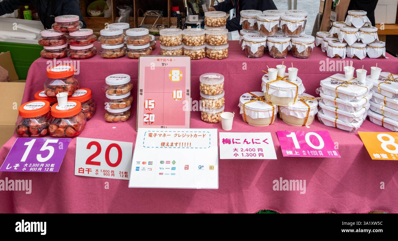 Japan Tokyo. April 13, 2024. Japanese market stall selling traditional ...