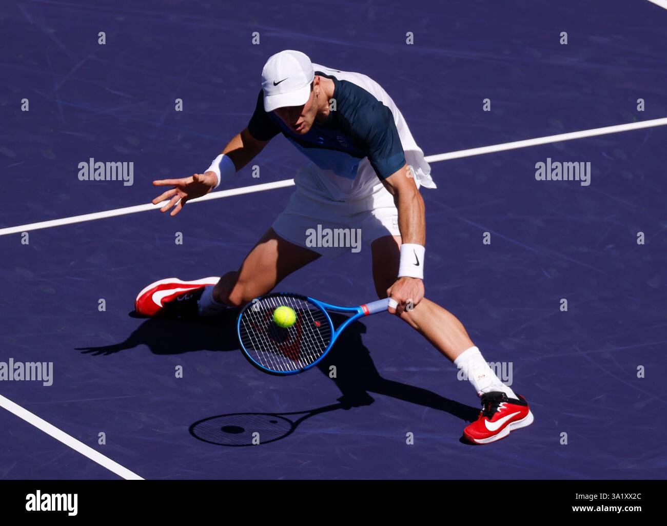 March 10, 2025 Jack Draper (GBR) returns a shot against Jenson Brooksby ...