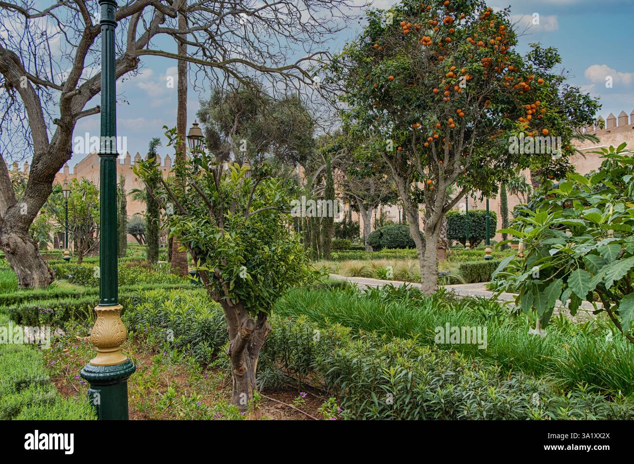 Andalusian gardens in Udayas kasbah. Kasbah of the Udayas is a small ...