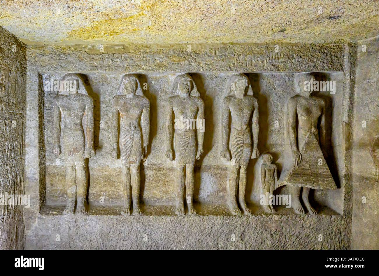 Six standing statues along the south wall of the inner room (Room D) in ...