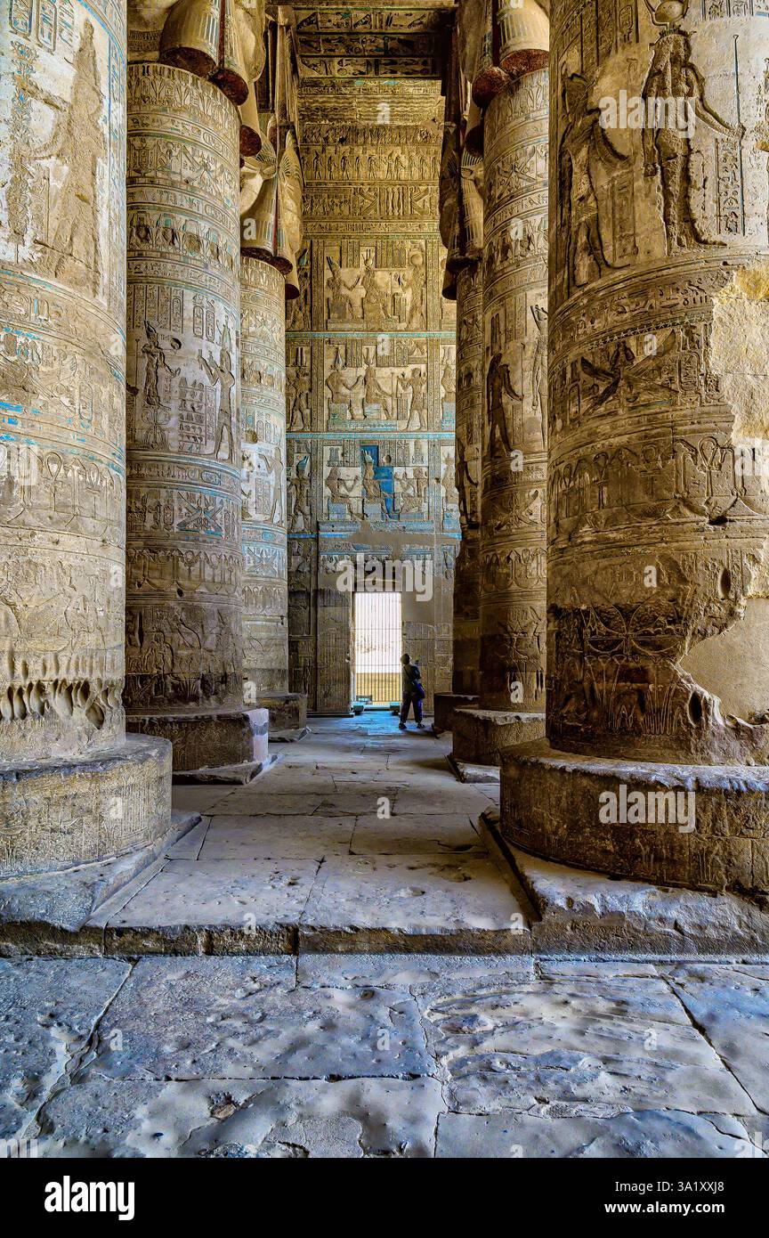 Details of the hieroglyphics, colorful murals, relief carvings on the ...