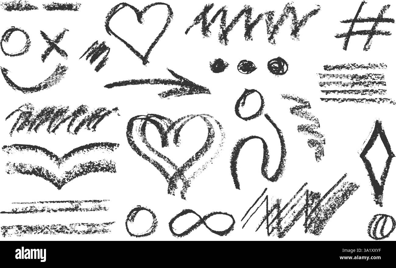 Charcoal pencil hand drawing curly groovy shapes, splash and squiggles. White chalk elements on ...