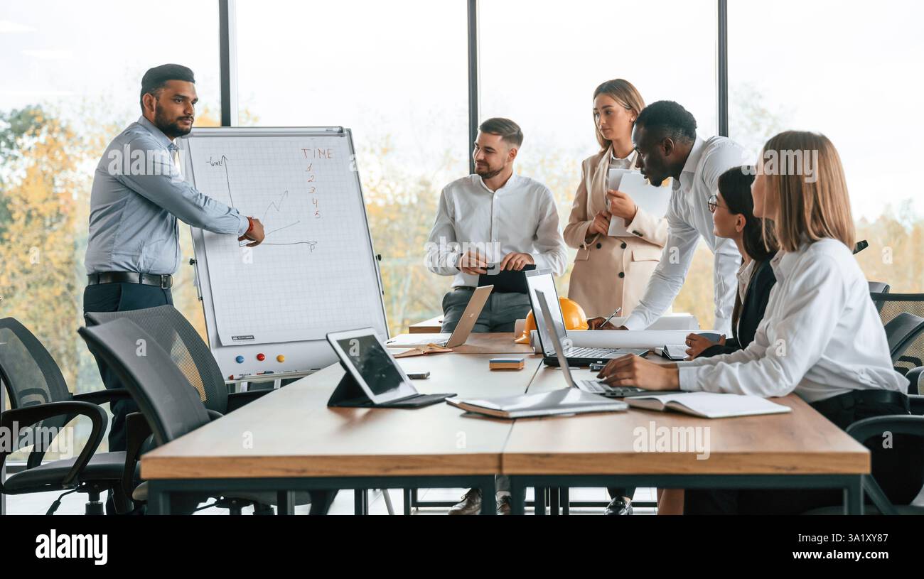 Business strategy on the whiteboard. Group of office workers are together indoors Stock Photo ...