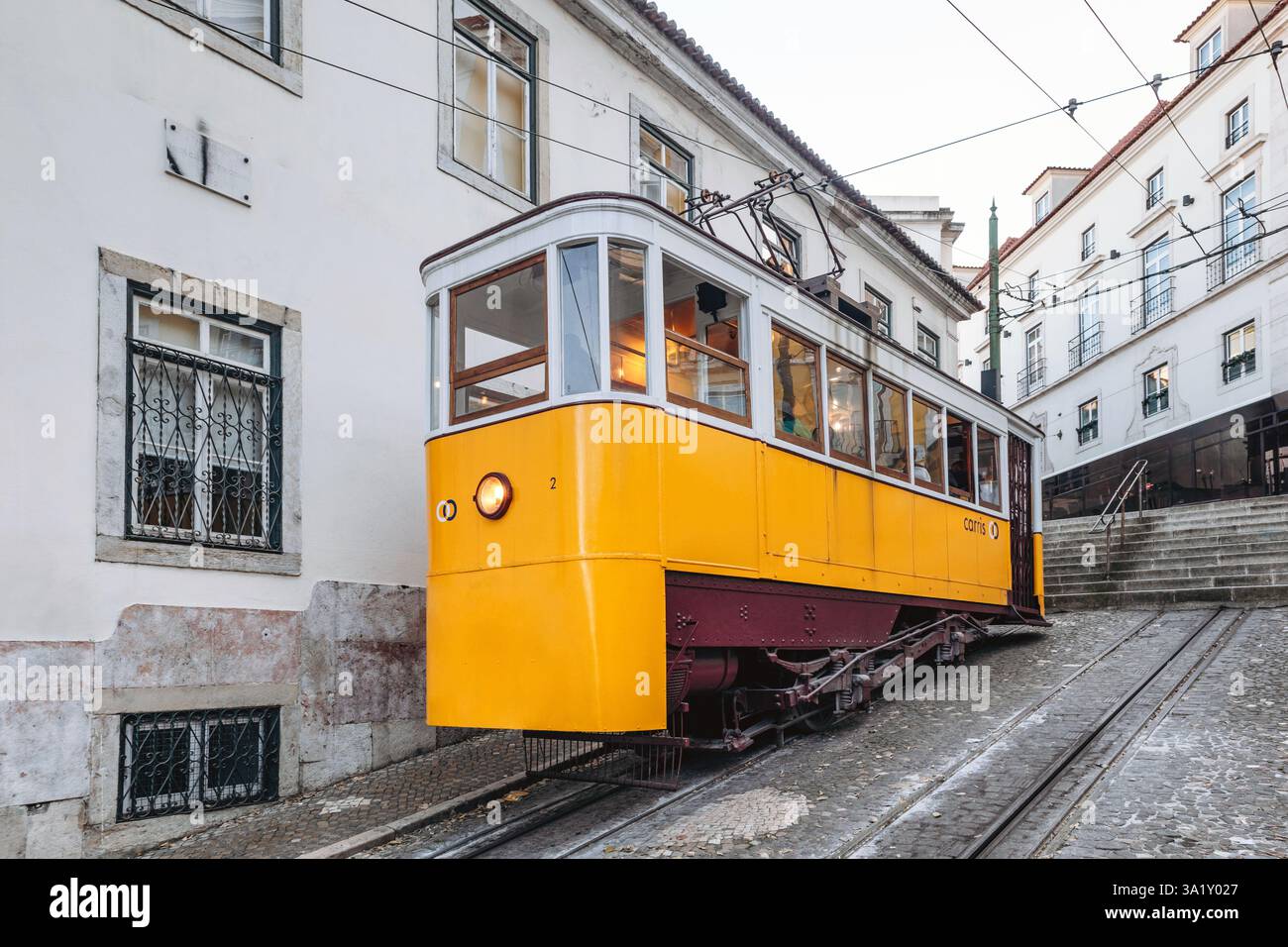 Lisbon, Portugal - December 31, 2024: The Elevador da Glória funicular ...