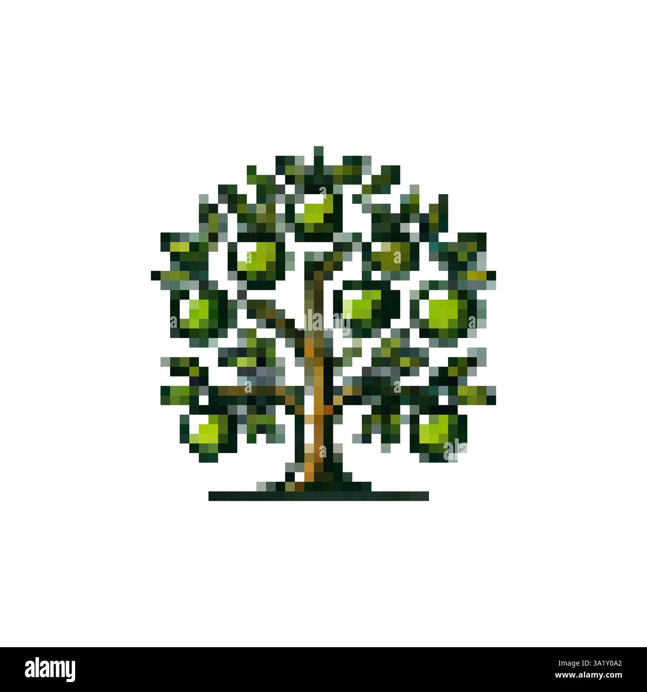 Tree logo with fruits vector. Pixel apple tree icon. Spring trees ...
