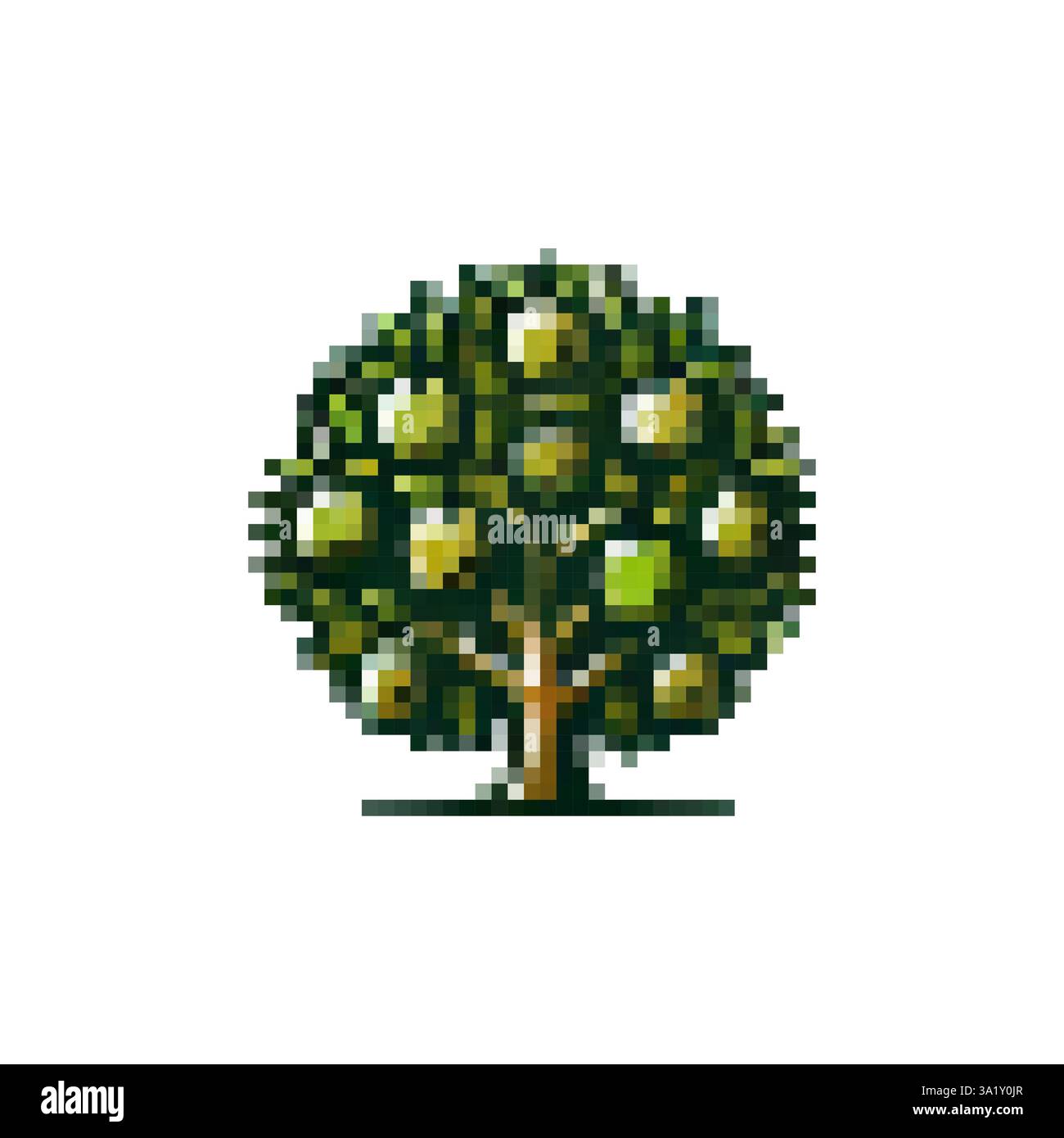 Tree logo with fruits vector. Pixel apple tree icon. Spring trees ...