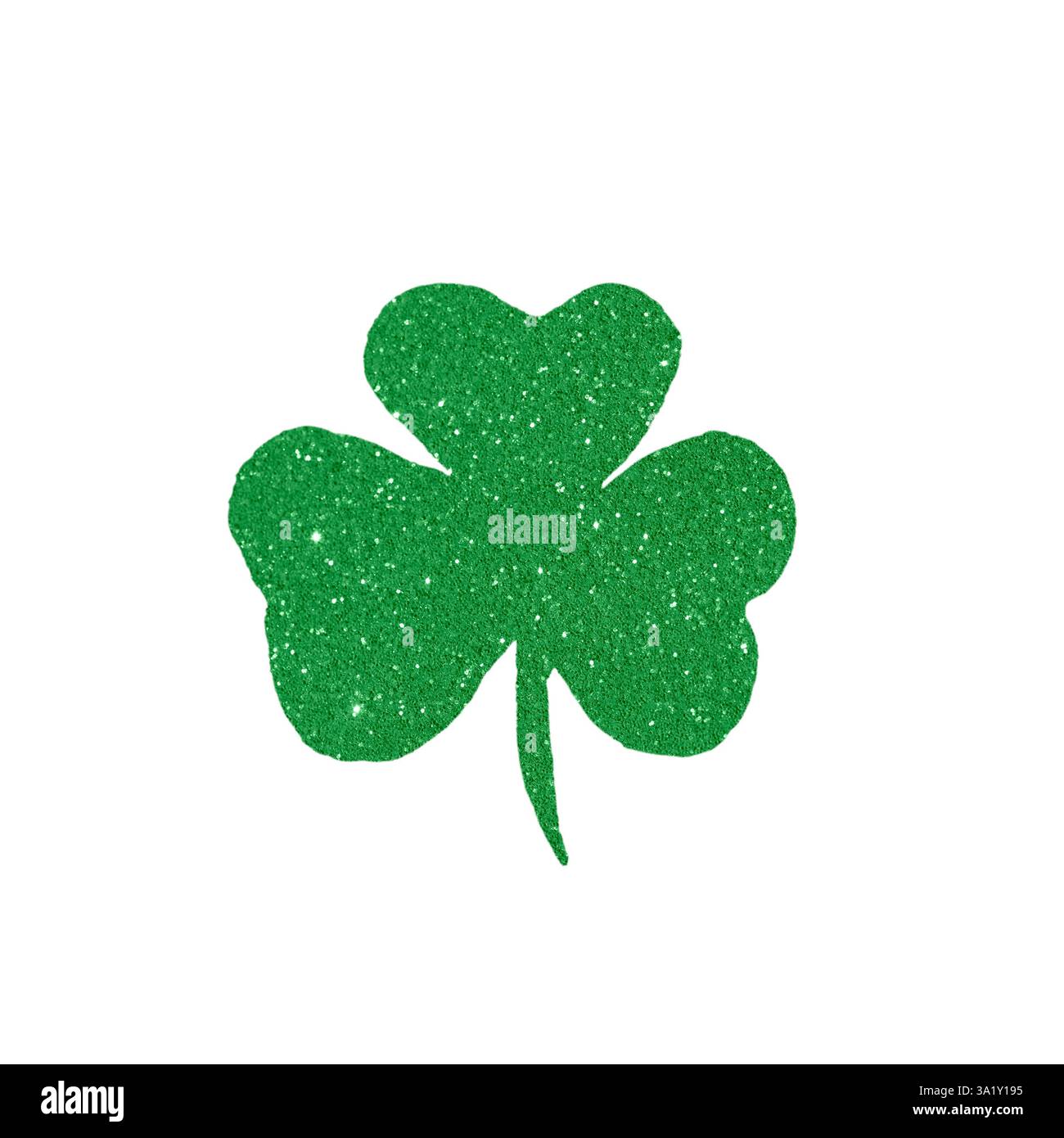 Green glitter shamrock with three leaves on a clean white background ...