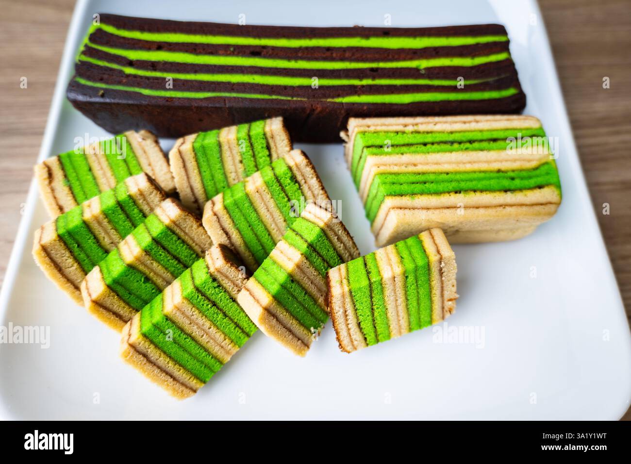 close-up of Kek Lapis Sarawak, traditional layered cake very popular in ...