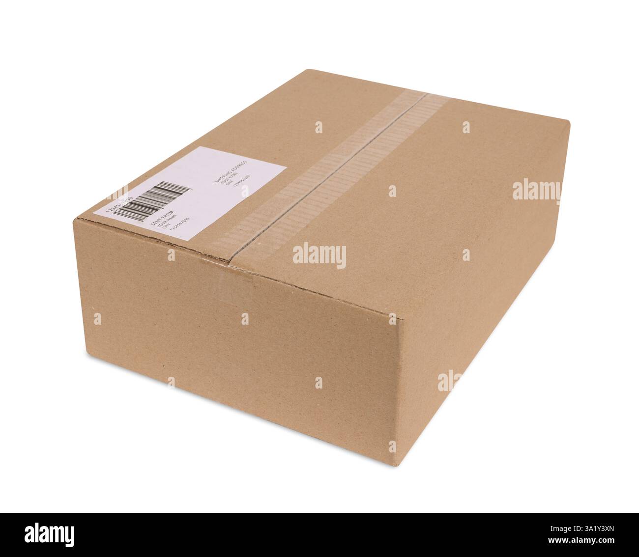 One parcel with shipment label isolated on white Stock Photo - Alamy