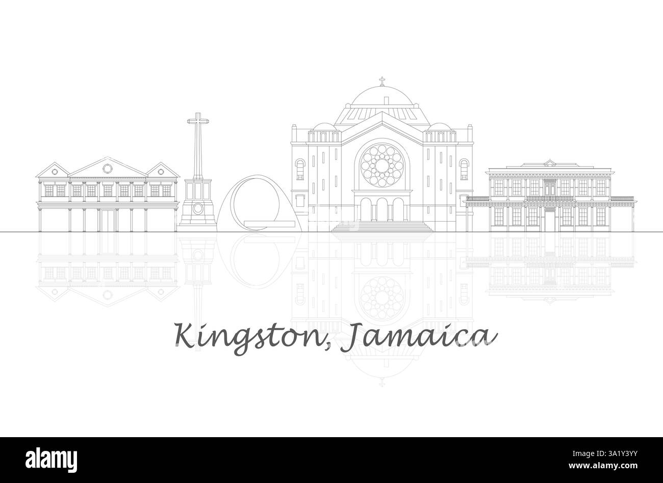 Outline Skyline panorama of town of Kingston, Jamaica - vector ...