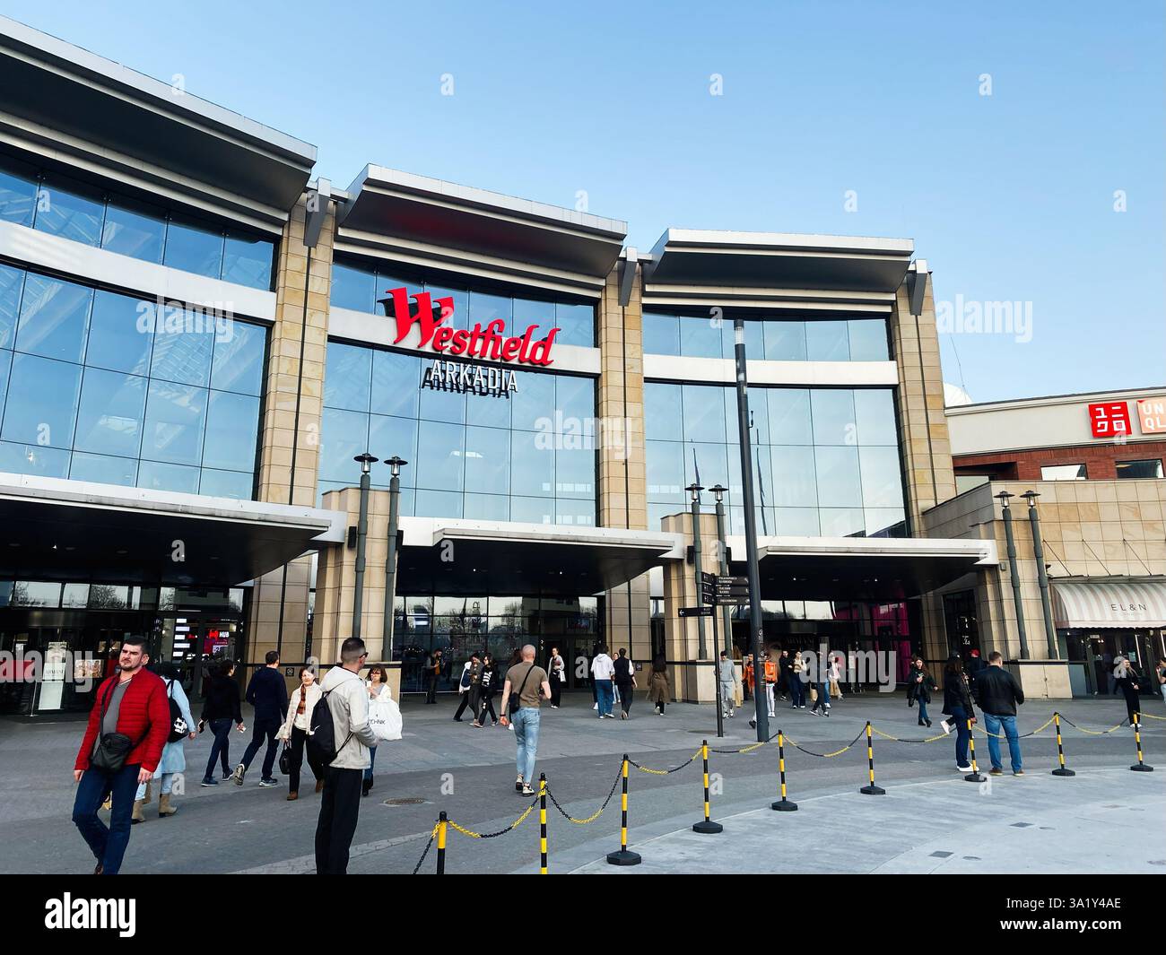 Warsaw, Poland - March 08, 2025: Busy facade of the Westfield Arkadia ...