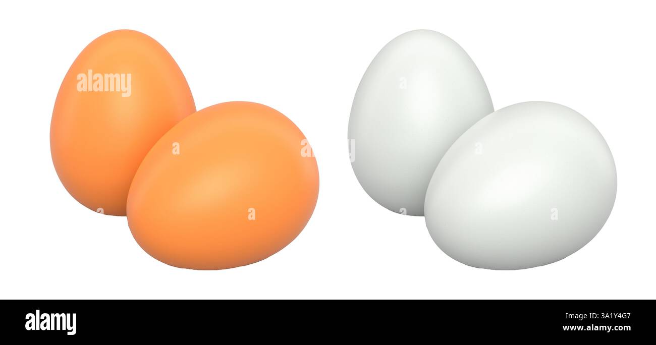 Brown and white eggs placed side by side isolated on white transparent ...