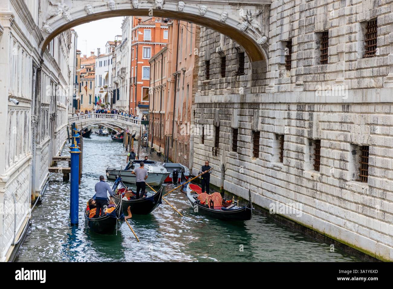 Tourist sights of Venice city. Gondola in the canal on the water ...