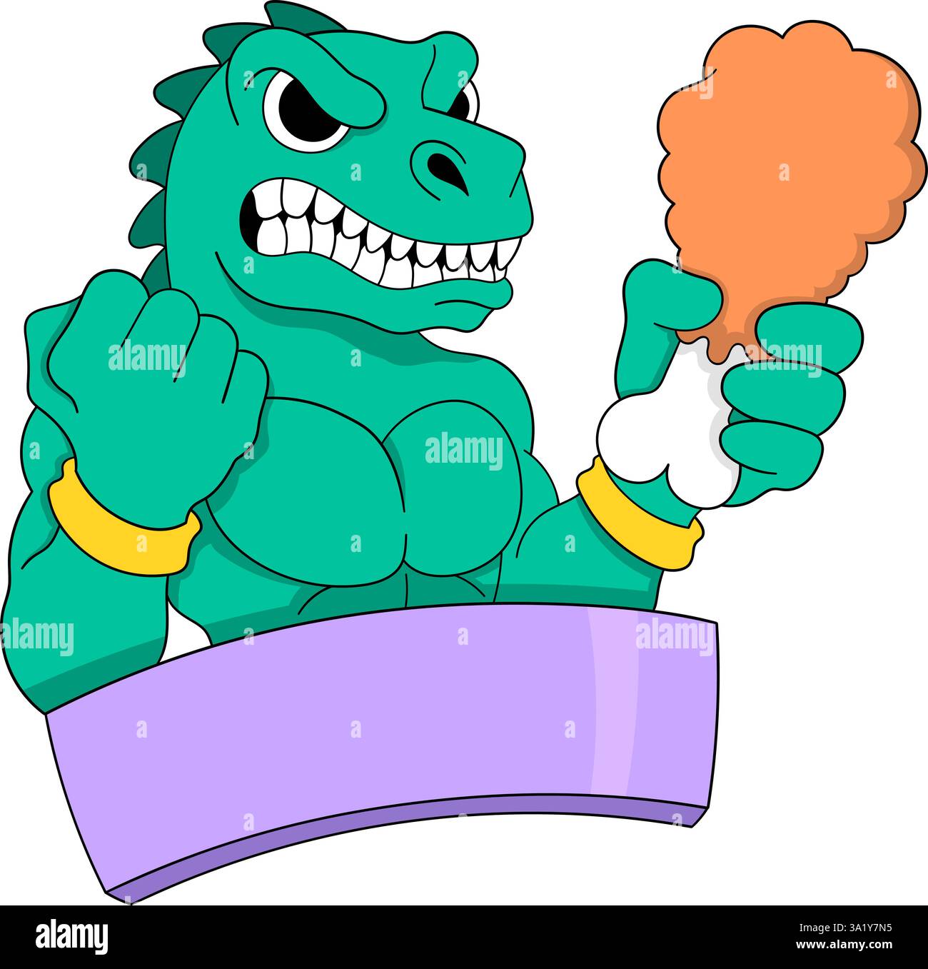 A muscular green dragon mascot with a fierce expression, wearing gold ...