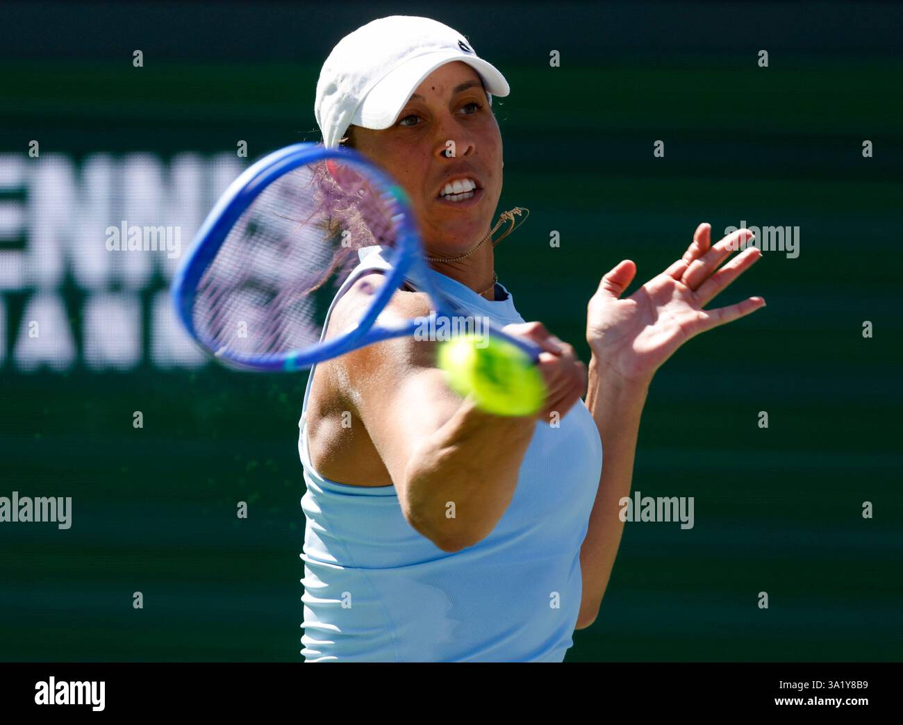 March 10, 2025 Madison Keys returns a shot against Elise Mertens (BEL ...