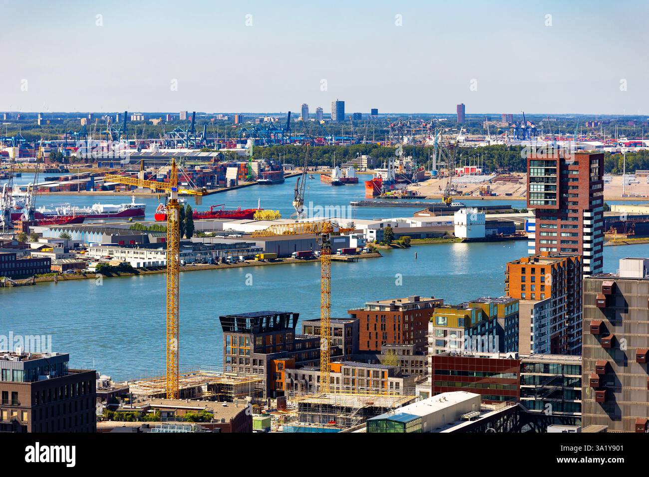 Aerial view of Rotterdam seaport on sunny summer day, Netherlands Stock ...